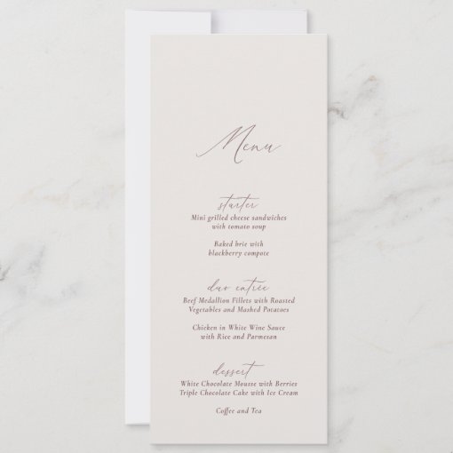 Elegant Modern Ivory Calligraphy Wedding Menu Invitation | Zazzle