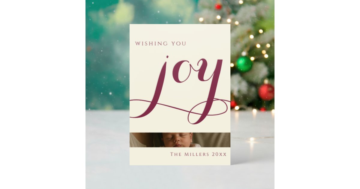 Elegant Modern Joy Calligraphy Script Christmas Letterpress Photo Cards ...