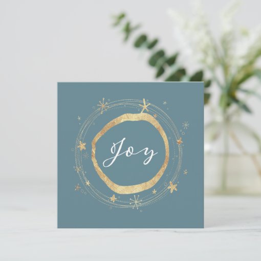 Elegant Modern Joy Ice Blue Gold Star Holiday Card | Zazzle