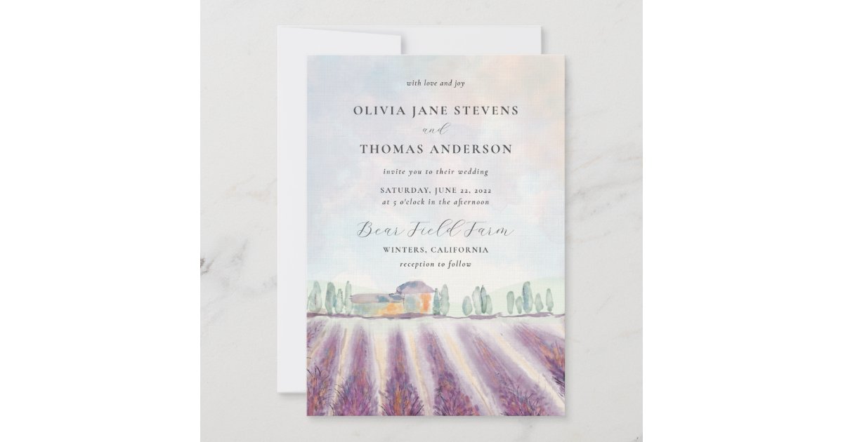 Elegant Modern Lavender Field All in One Wedding Invitation | Zazzle