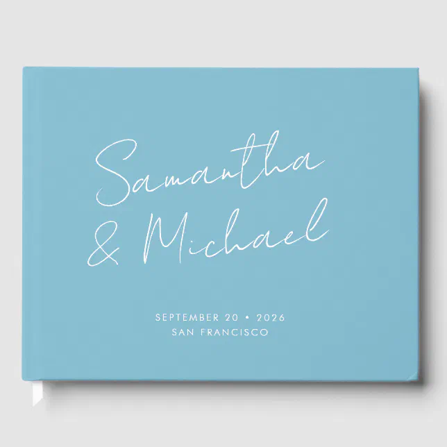 Elegant Modern Light Blue Script Custom Wedding Guest Book | Zazzle