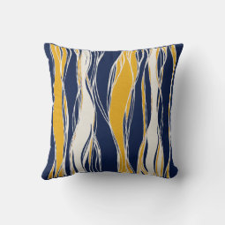 Elegant, modern, lines, in navy blue and yellow throw pillow | Zazzle