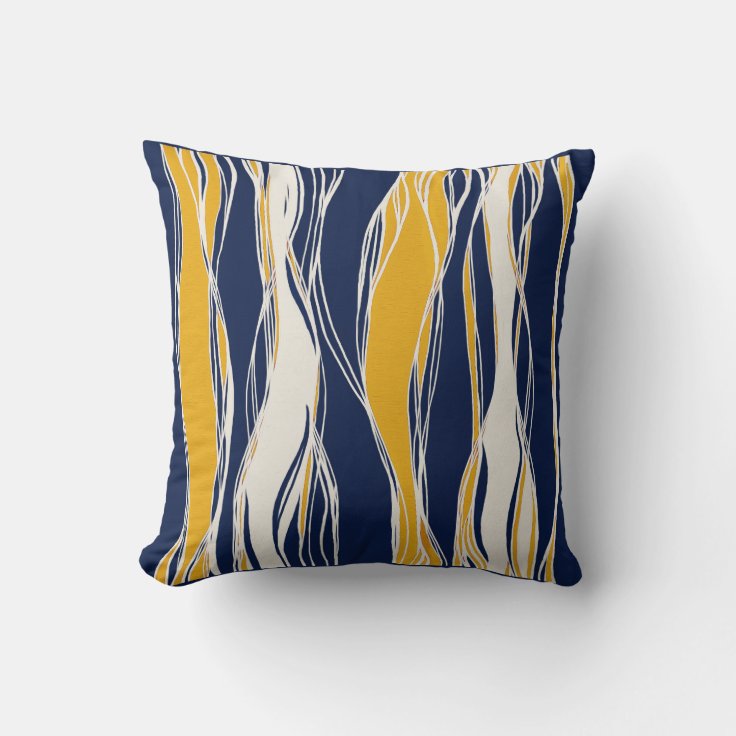 Elegant, modern, lines, in navy blue and yellow throw pillow | Zazzle