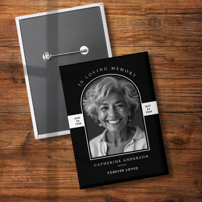 Elegant Modern Loving Memory Arch Photo Memorial Button | Zazzle
