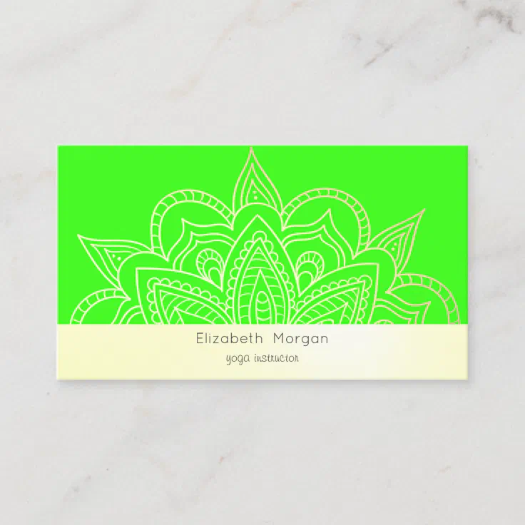 Elegant Modern Mandala Neon Green Business Card | Zazzle