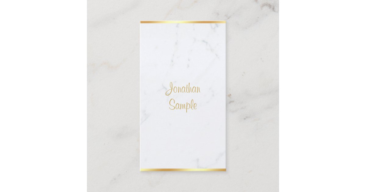 Elegant Modern Marble Gold Handwritten Script Top Business Card | Zazzle