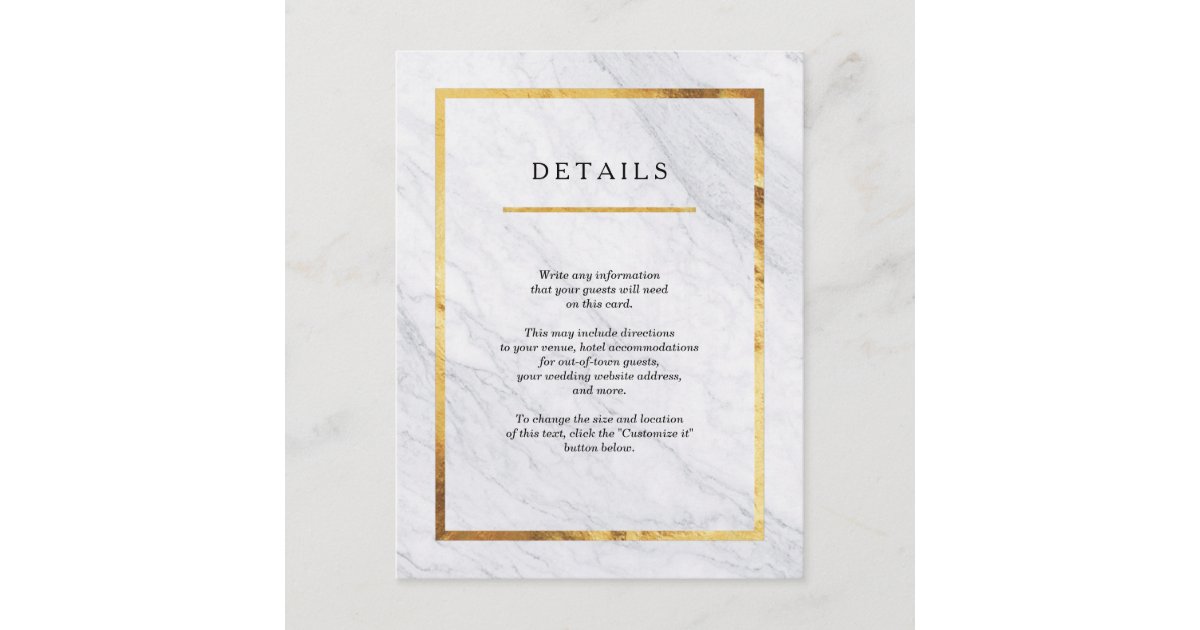 Elegant Modern Marble Gold Wedding Insert Cards | Zazzle