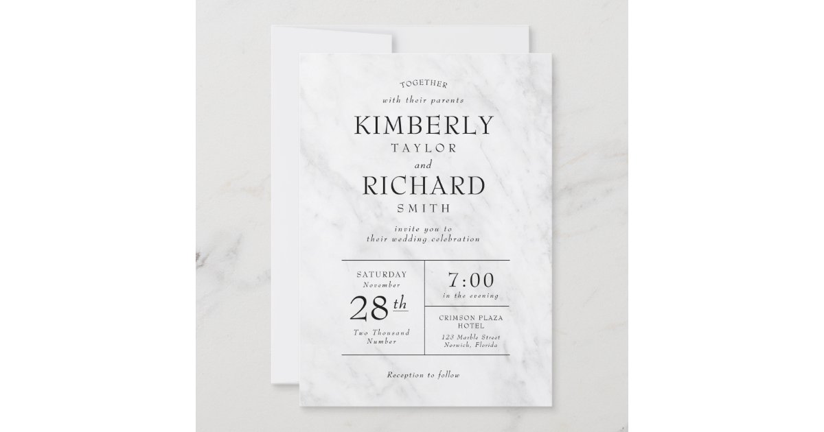 Elegant Modern Marble Trendy Wedding Invitation | Zazzle