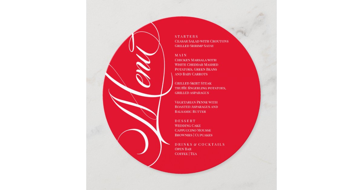 Elegant modern Menu Red and white | Zazzle