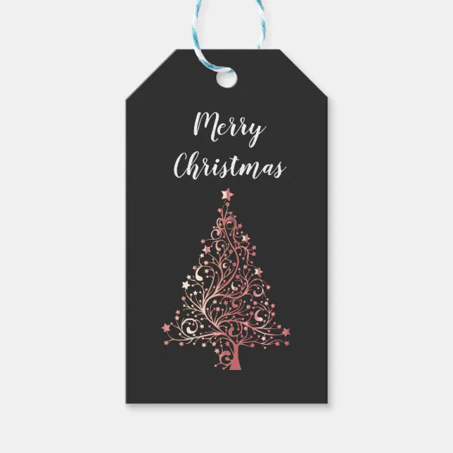 elegant modern Merry Christmas rose gold tree Gift Tags | Zazzle