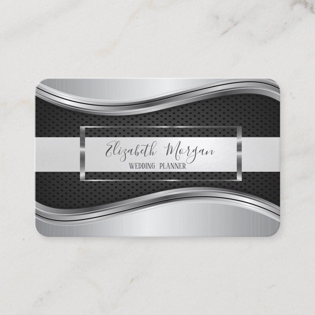Elegant Modern Metallic Silver Black Frame Business Card | Zazzle