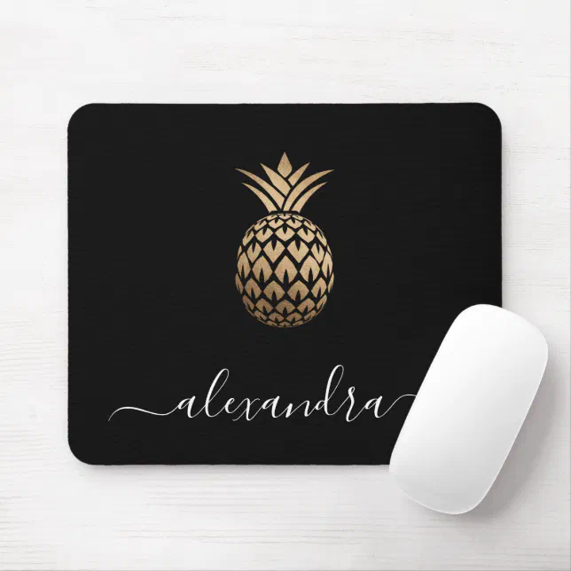 Elegant modern minimal copper gold black pineapple mouse pad | Zazzle