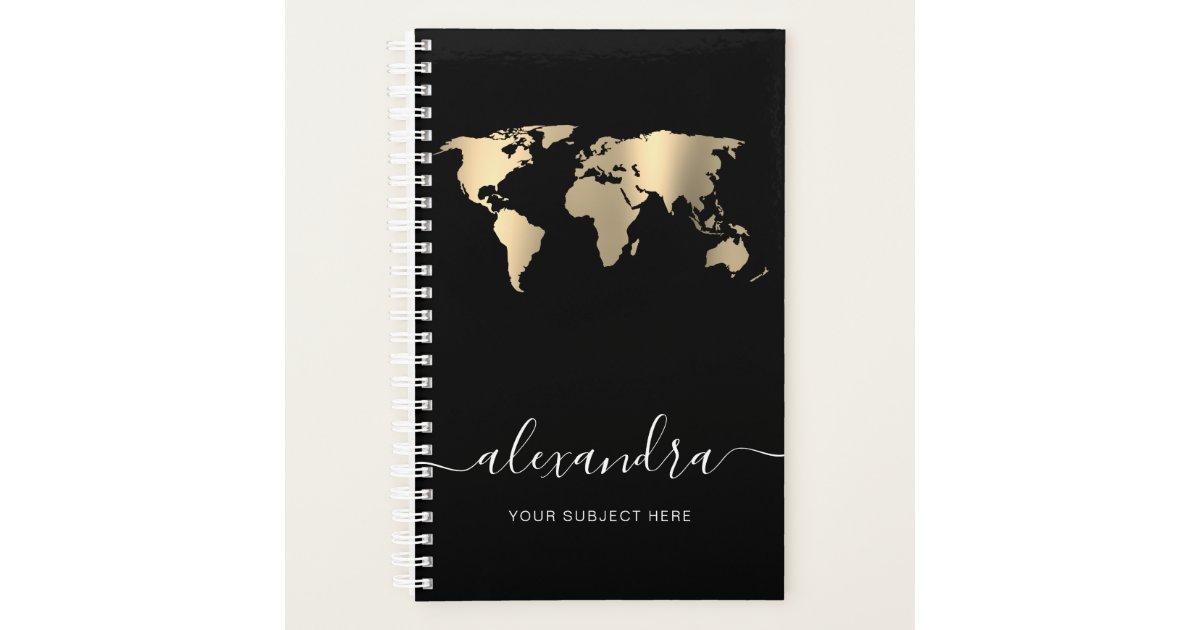 Elegant modern minimal gold black world map planner | Zazzle