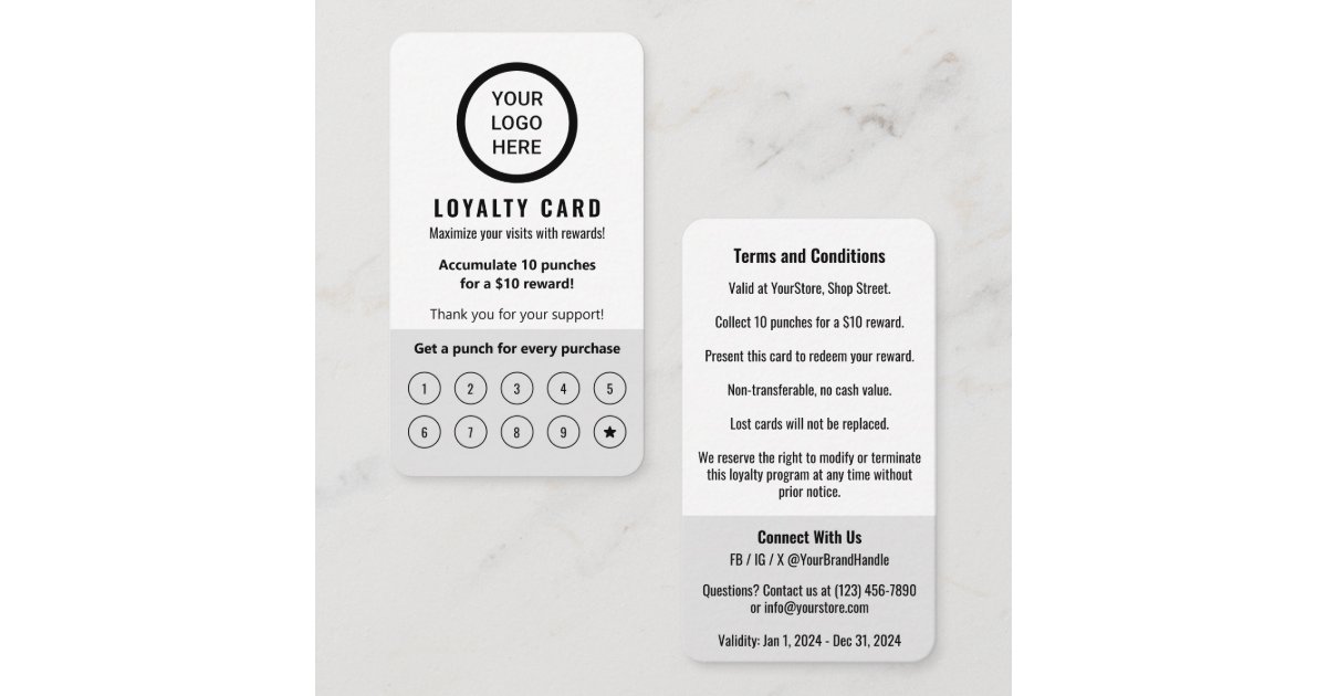 Elegant Modern Minimal Logo Branded Customer Punch Loyalty Card | Zazzle