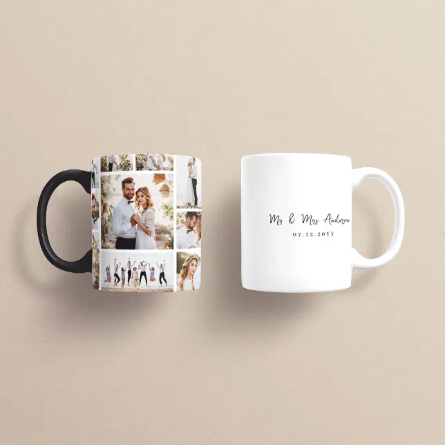 Elegant modern minimal photo collage wedding mug | Zazzle