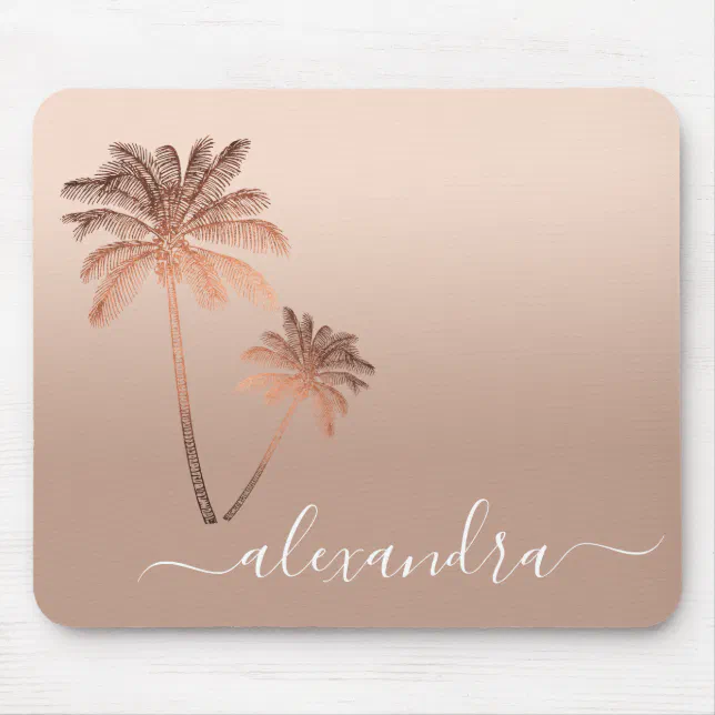 Elegant modern minimal rose gold & copper palms mouse pad | Zazzle
