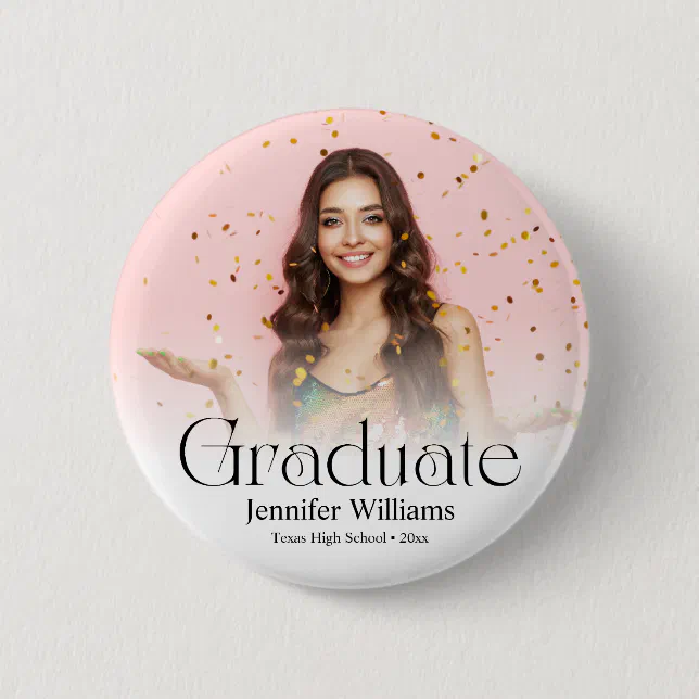 elegant modern minimal script photo Graduation Button | Zazzle