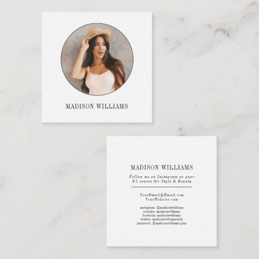 Elegant Modern Minimal Simple Photo Social Media Calling Card | Zazzle