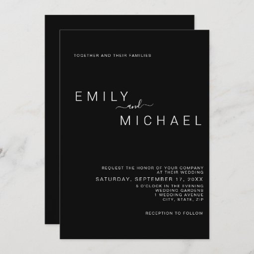 Elegant Modern Minimalist Black Wedding Invitation | Zazzle