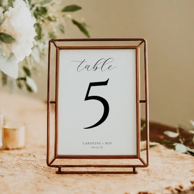 Elegant Modern Minimalist Wedding Black White Table Number | Zazzle