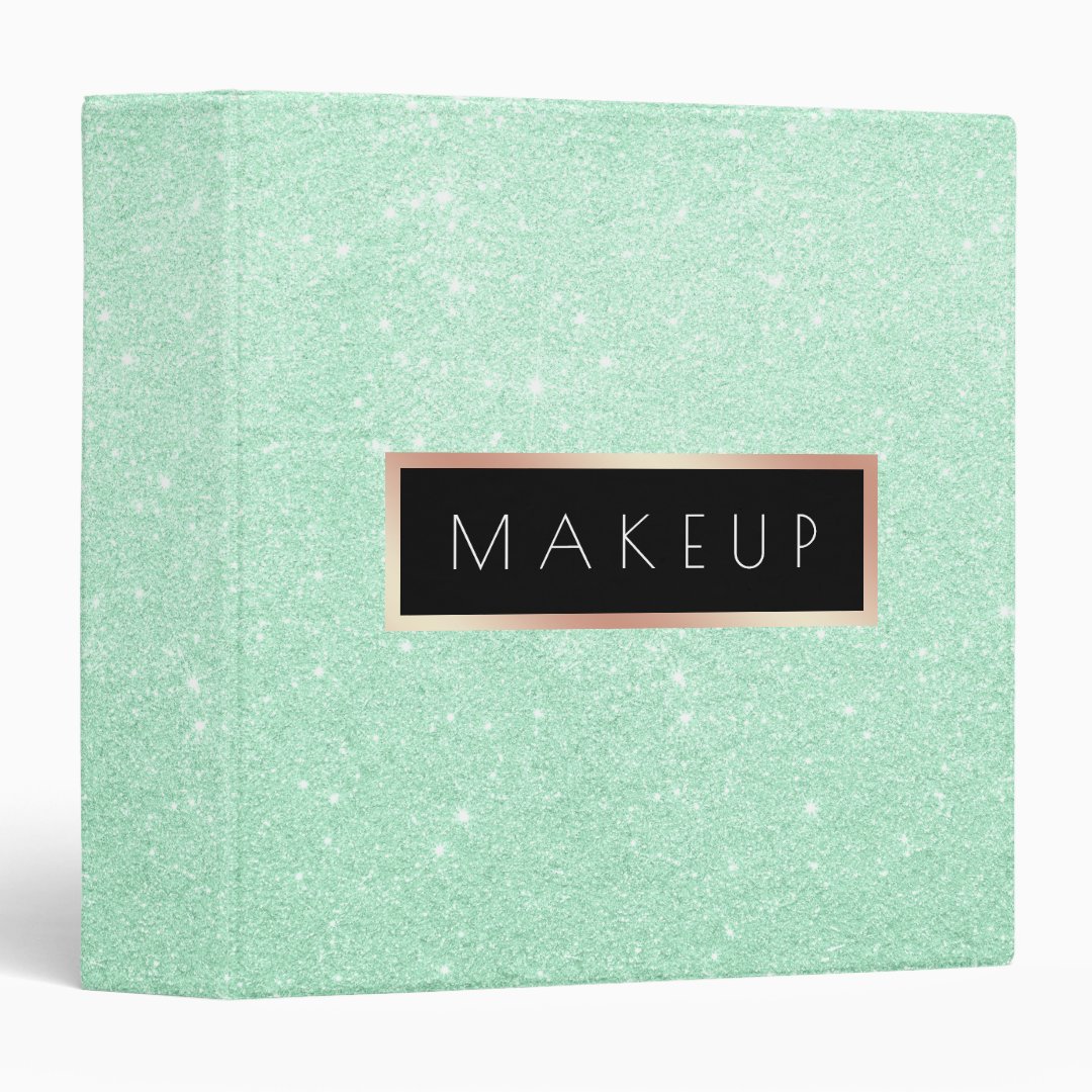 Elegant modern mint green glitter makeup artist 3 ring binder | Zazzle