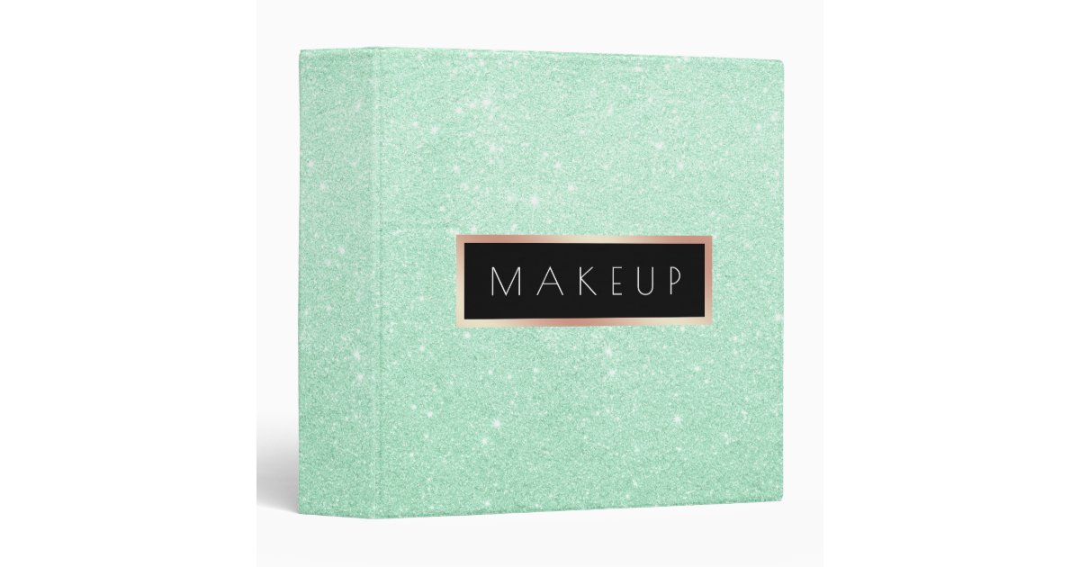 Elegant modern mint green glitter makeup artist 3 ring binder | Zazzle