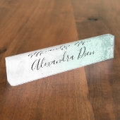Elegant modern mint green glitter white marble desk name plate | Zazzle