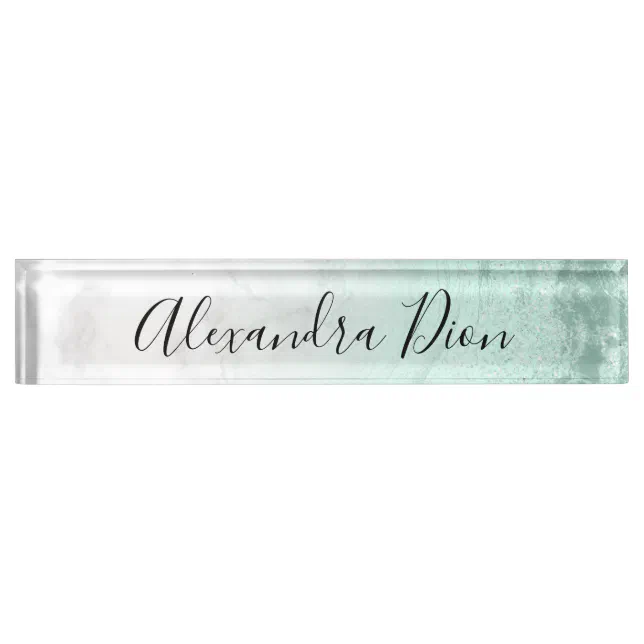 Elegant modern mint green glitter white marble desk name plate | Zazzle