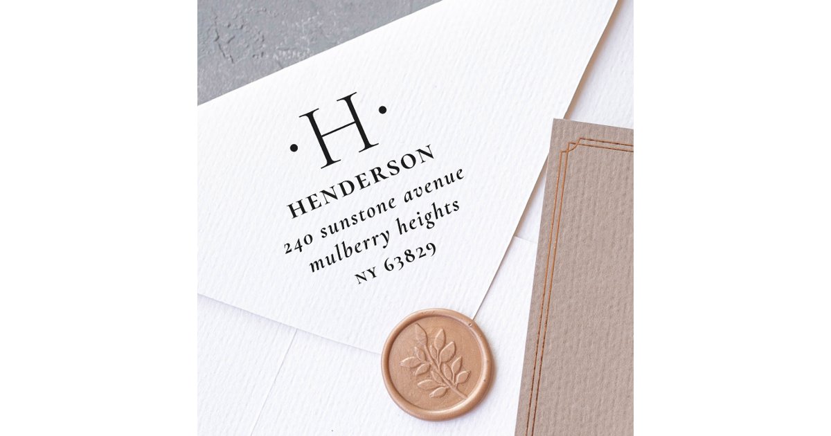 Elegant & Modern Monogram Family Return Address Rubber Stamp | Zazzle