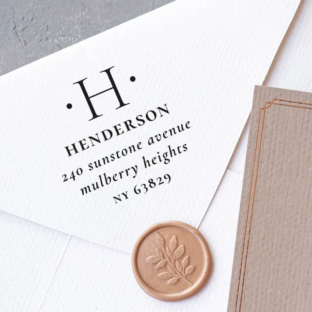Elegant & Modern Monogram Family Return Address Rubber Stamp | Zazzle