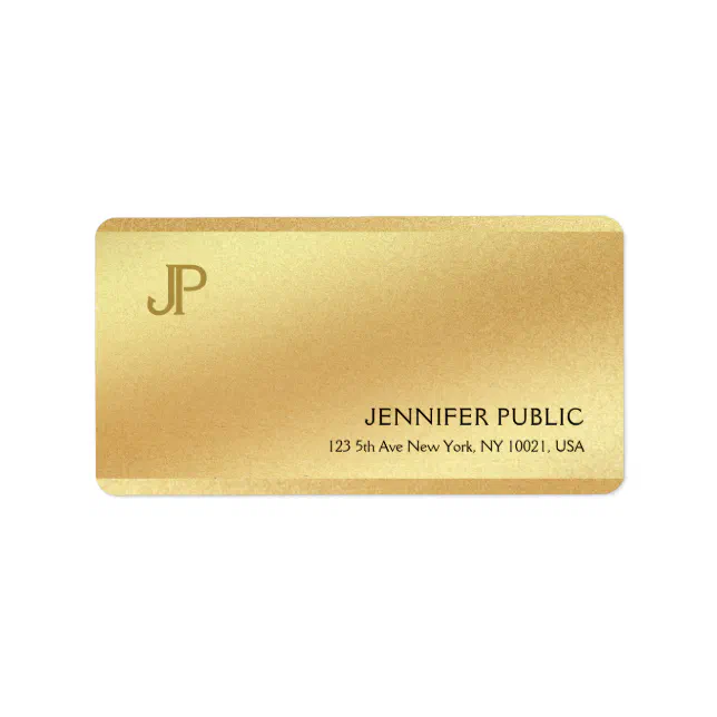 Elegant Modern Monogram Glam Shiny Gold Plain Label | Zazzle