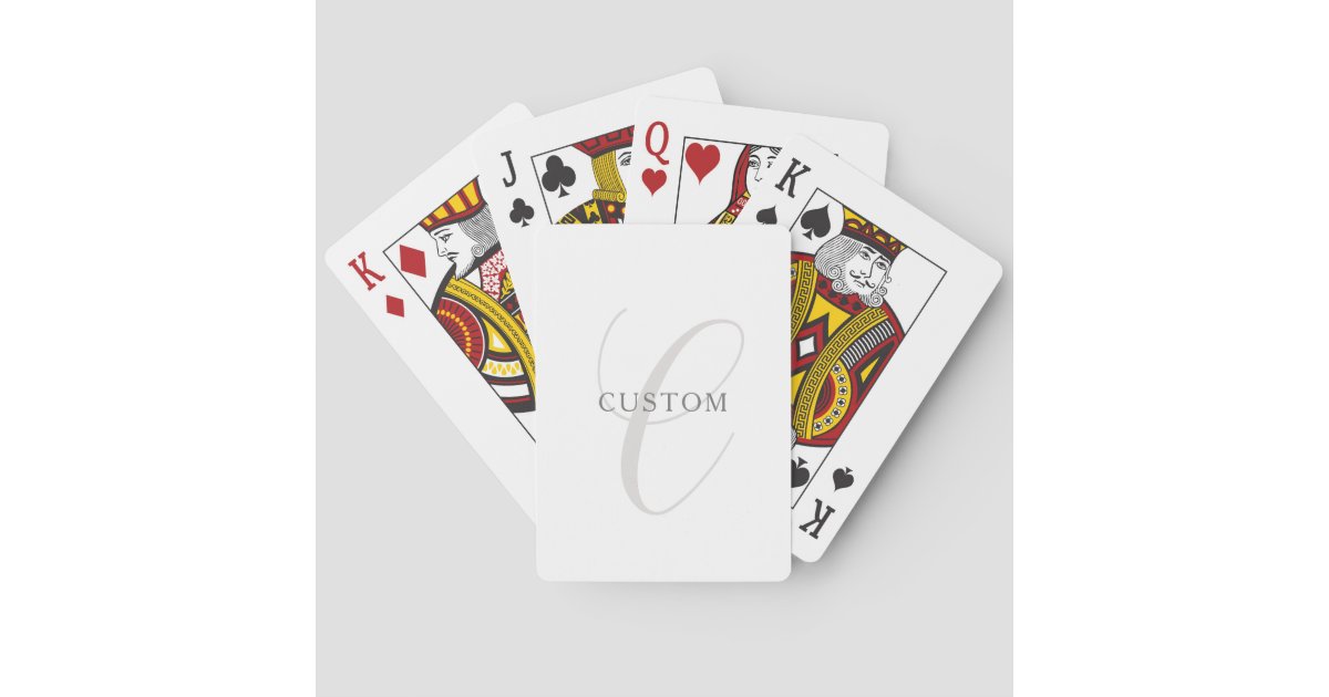 Elegant Modern Monogram | Grey & White (editable) Poker Cards | Zazzle