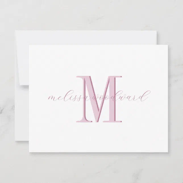Elegant Modern Monogram Initial Script Name Pink Note Card | Zazzle