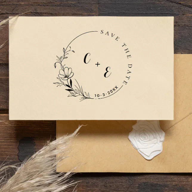 Elegant & Modern Monogram Save the Date Initials Self-inking Stamp | Zazzle