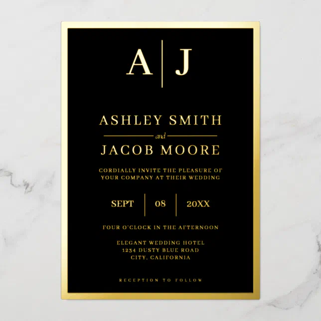Elegant Modern Monogram Wedding Foil Invitation | Zazzle