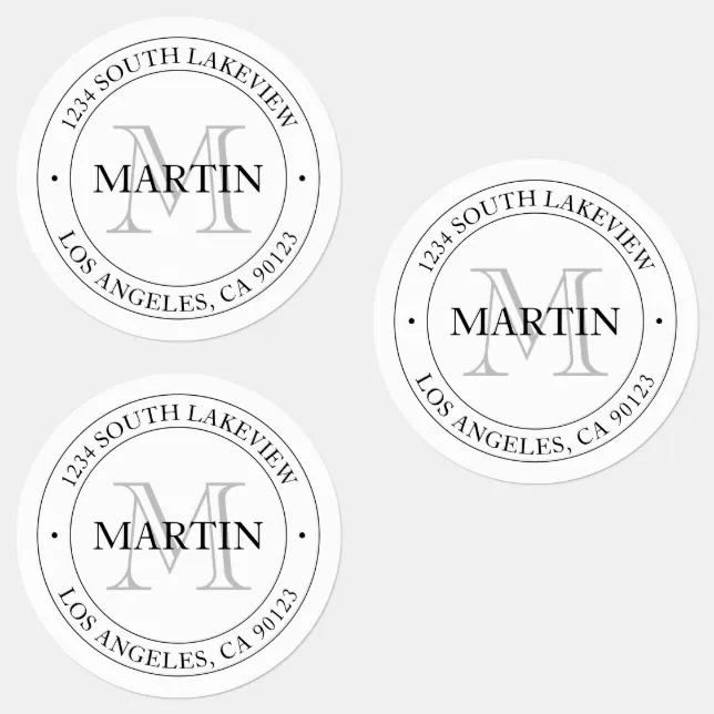 Elegant Modern Monogram White & Black | Waterproof Labels | Zazzle