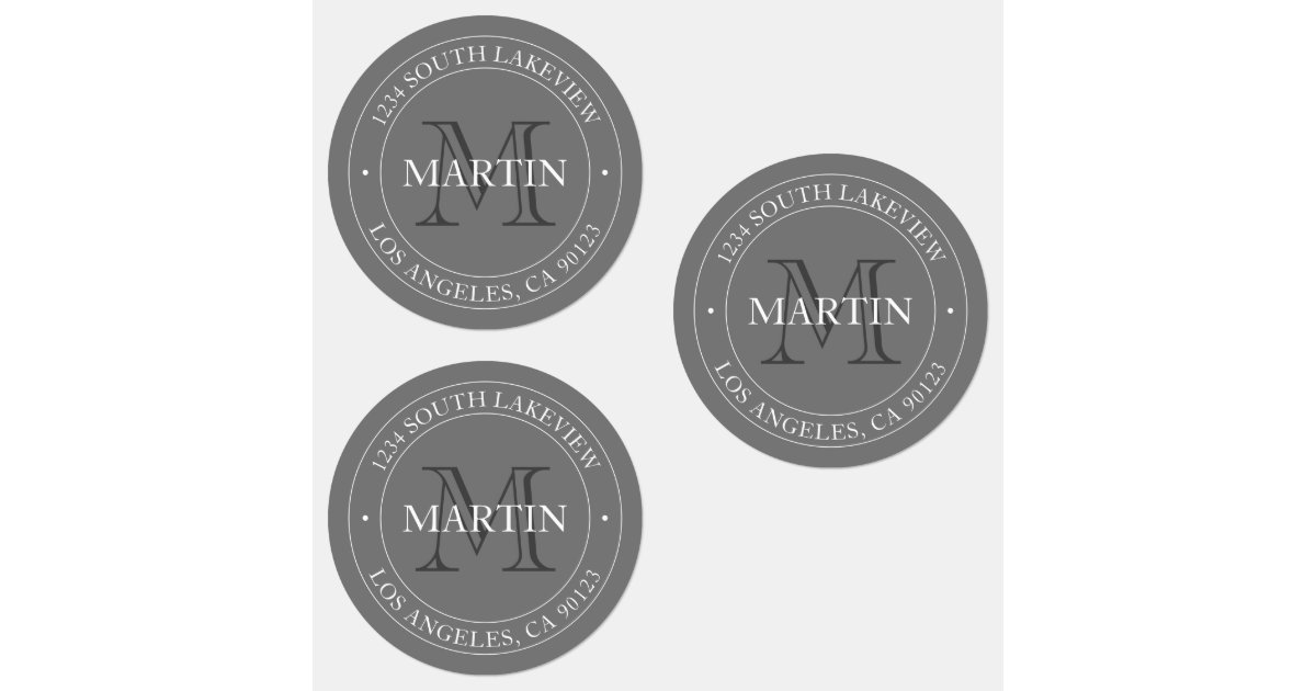 Elegant Modern Monogram White & Gray | Waterproof Labels | Zazzle