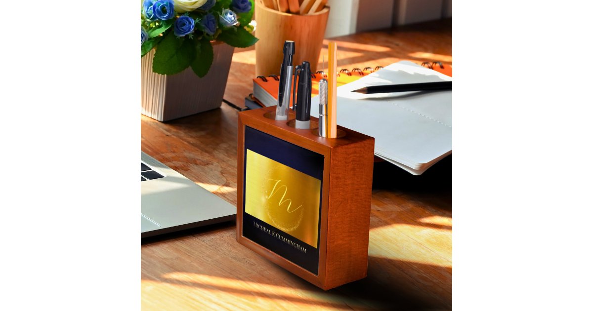 Elegant Modern Monogrammed Stylish Desk Organizer | Zazzle