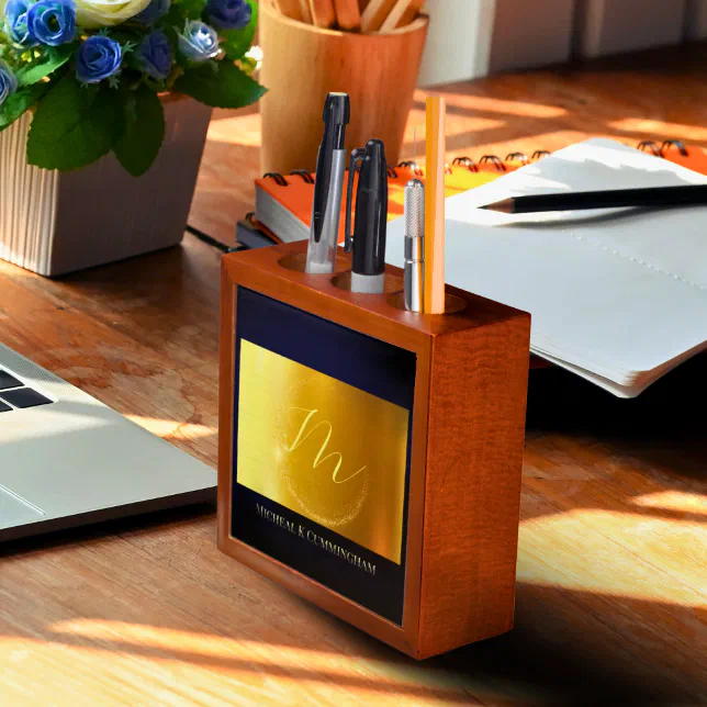 Elegant Modern Monogrammed Stylish Desk Organizer | Zazzle