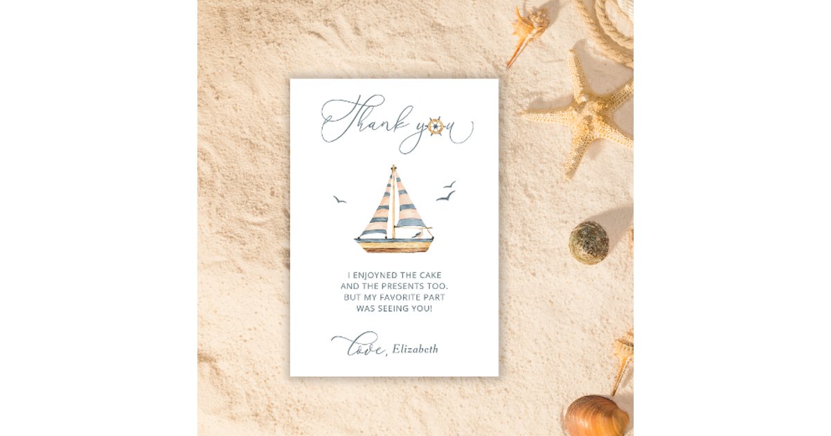 Elegant Modern Nautical Sailboat Thank You Card | Zazzle
