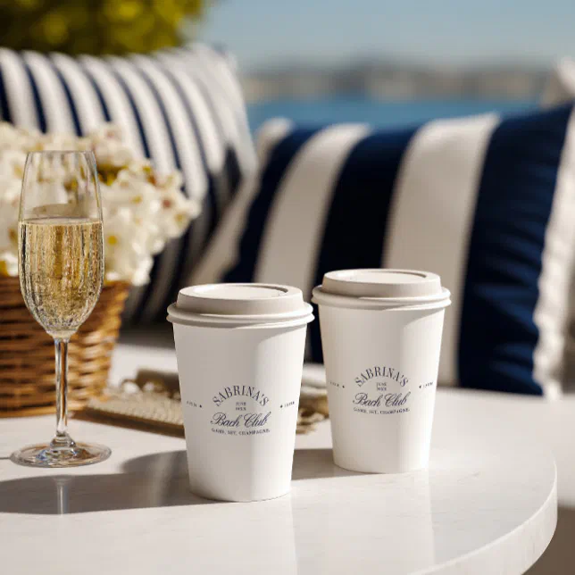 Elegant Modern Navy Blue Bachelorette Paper Cups | Zazzle