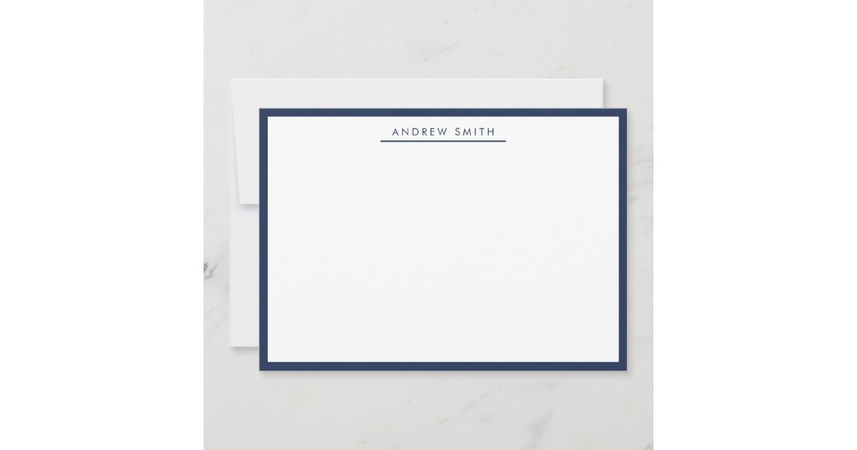 Elegant Modern Navy Blue Border Professional Note Card | Zazzle