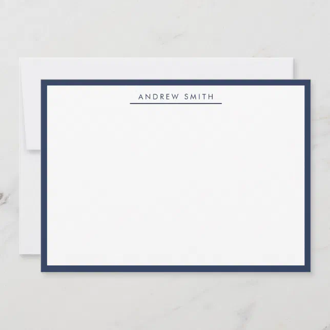 Elegant Modern Navy Blue Border Professional Note Card | Zazzle