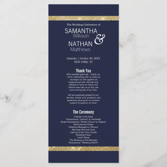Elegant Modern Navy Blue Gold Wedding Program | Zazzle