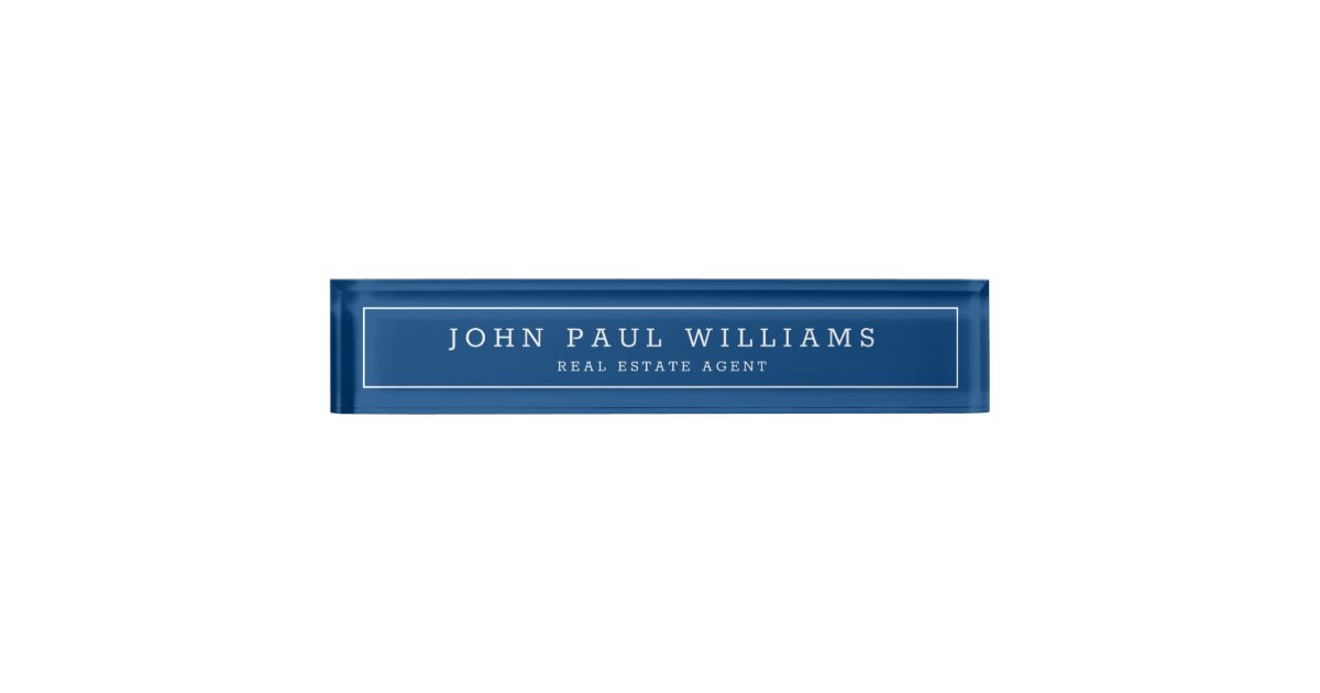 Elegant Modern Navy Blue Professional Name Border Desk Name Plate | Zazzle