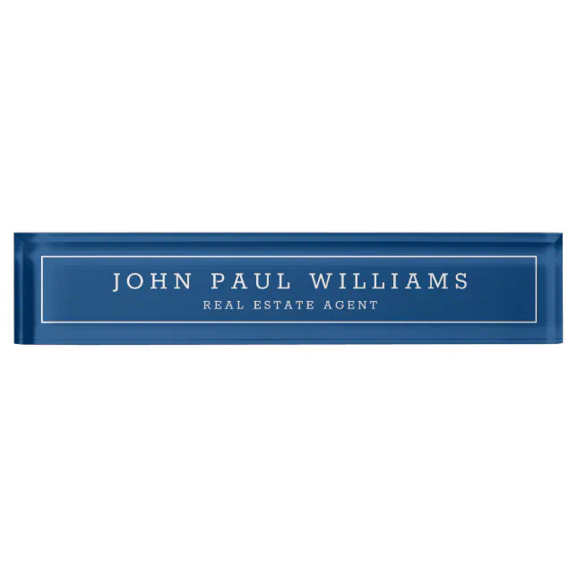 Elegant Modern Navy Blue Professional Name Border Desk Name Plate | Zazzle