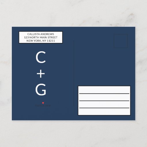 Elegant Modern Navy Blue Rose Gold Heart Calendar Announcement Postcard ...