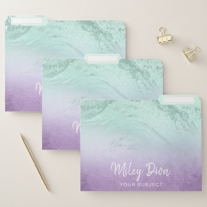 Elegant modern ombre purple & mint glitter marble file folder | Zazzle.com