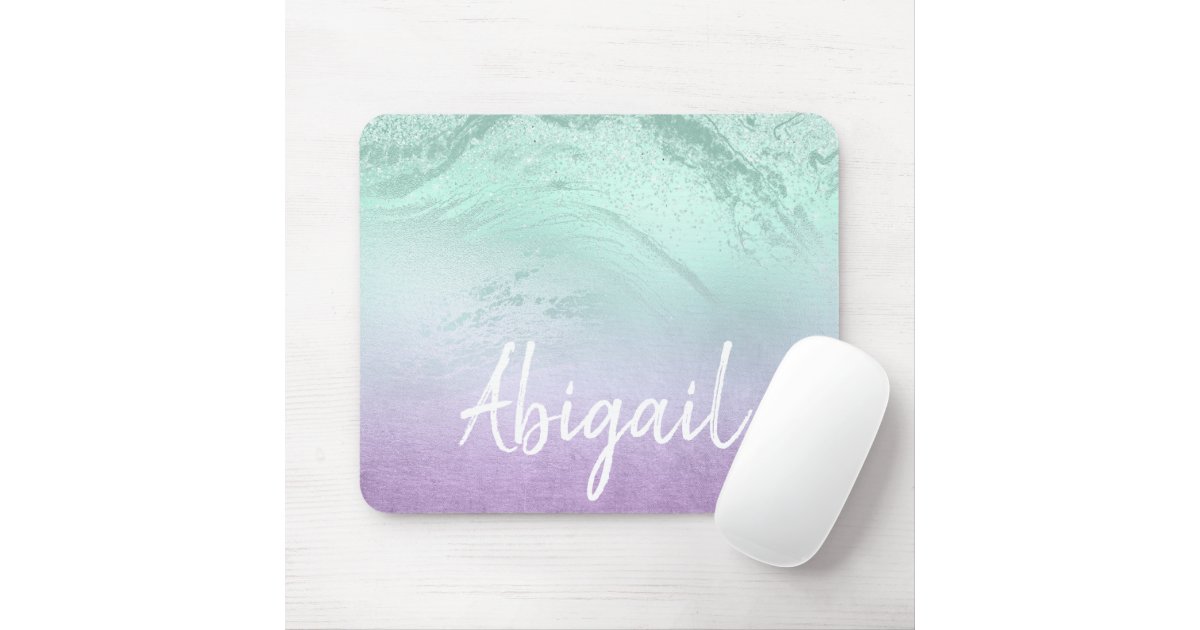 Elegant modern ombre purple & mint glitter marble mouse pad | Zazzle