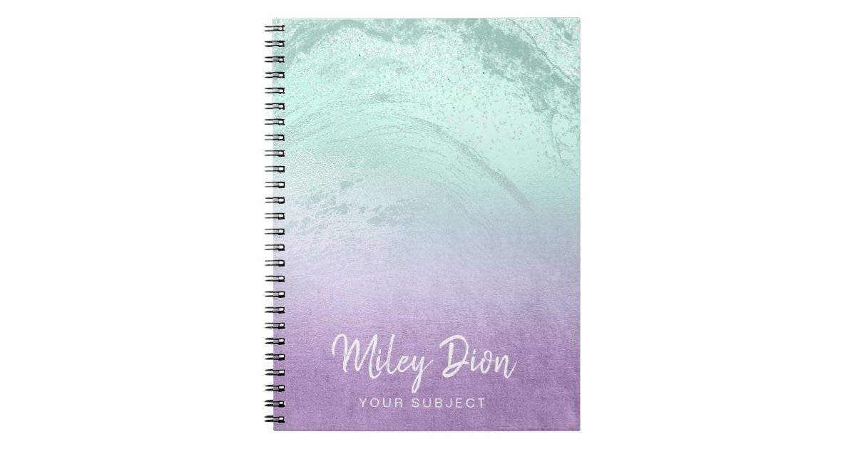 Elegant modern ombre purple & mint glitter marble notebook | Zazzle